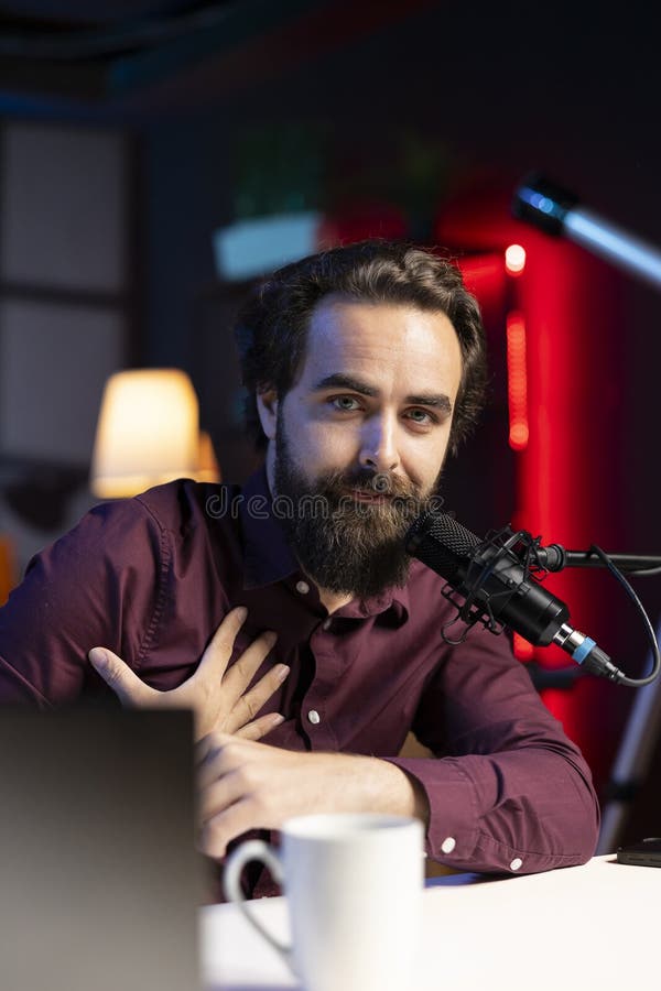 Content Creator Talking about Himself while Recording Video with ...