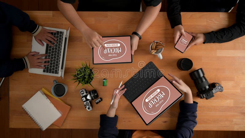 Content Creator Team Consulting on Their Project with Mock Up Digital ...