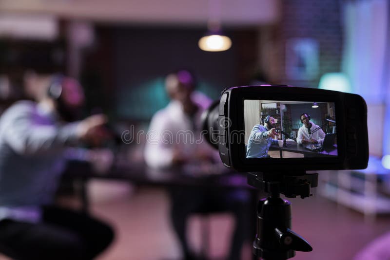 Content Creator Using Camera To Record Podcast Conversation Stock Image ...