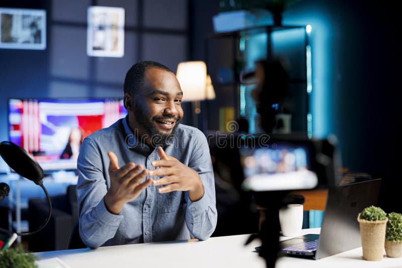 Content Creator Doing Livestream Stock Photo - Image of filming ...