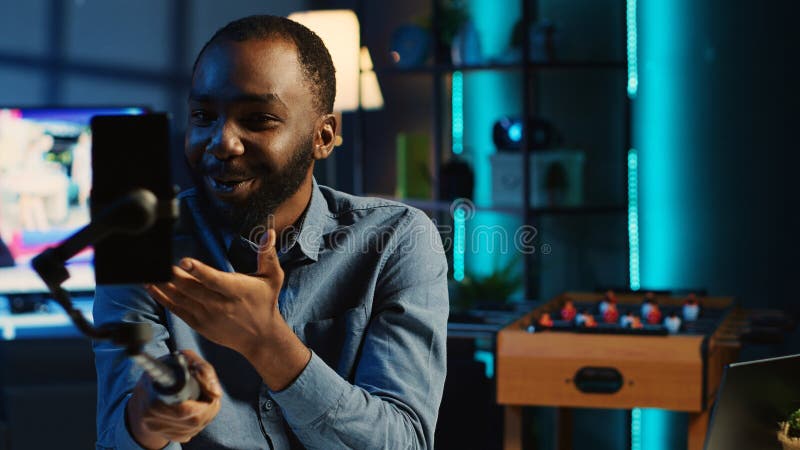 Content Creator Using Selfie Camera Stock Image - Image of device ...