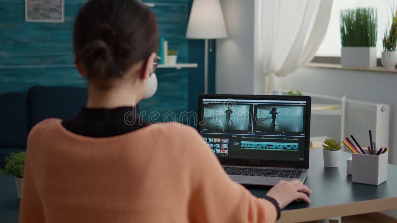 Content Creator Using Video Editing Software To Design Montage Stock ...