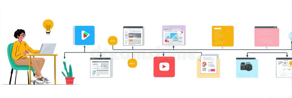 Content Creator Workflow Process Showing Idea Generation, Shooting, Editing, and Publishing ...