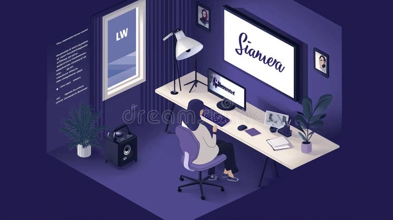 Content Creator Working in a Digital Workspace Stock Illustration ...
