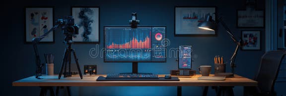 Content Creator Workspace Featuring Camera, Lighting Setup, and ...