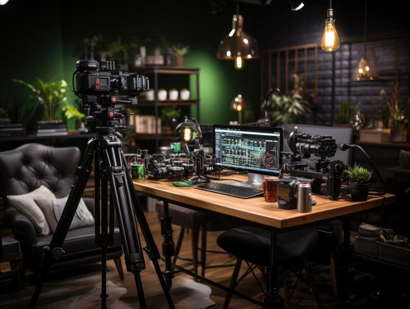 Content Creators Livestream Studio Setup Stock Illustration ...