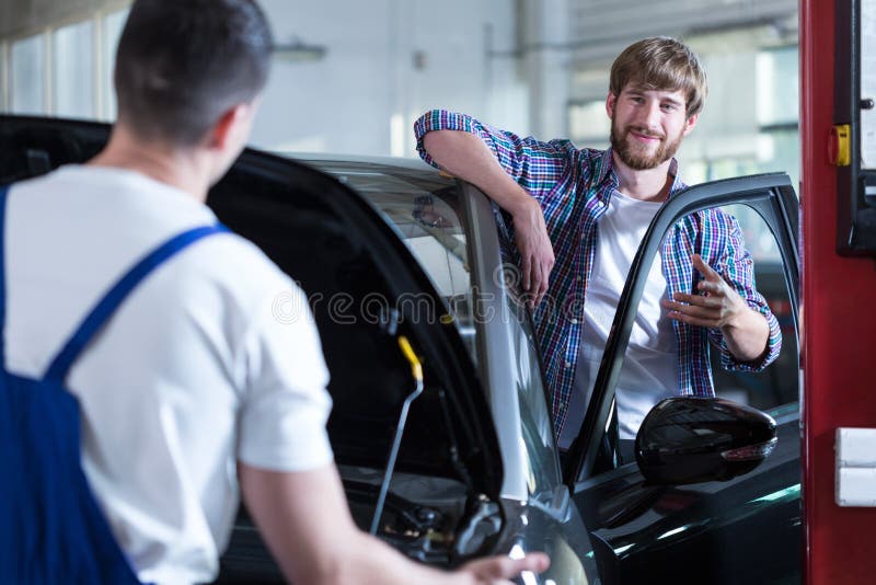 Content Customer of Service Station Stock Image - Image of happy ...