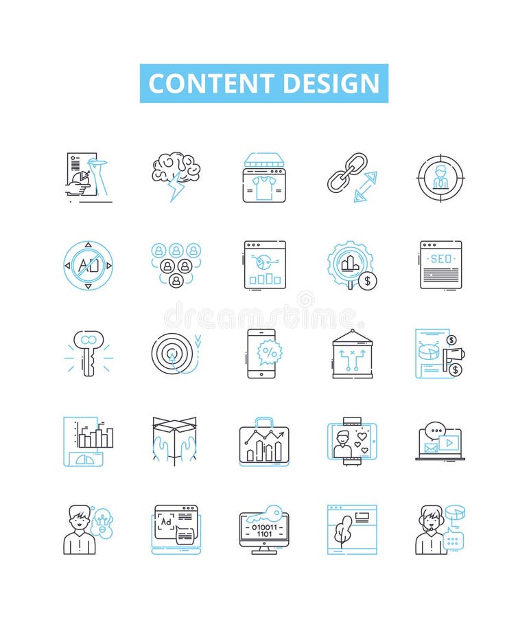 Content Design Vector Line Icons Set. Content, Design, Layout ...