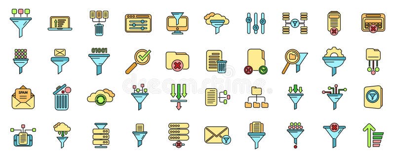 Content Filter Icons Set Vector Color Line Stock Vector - Illustration ...