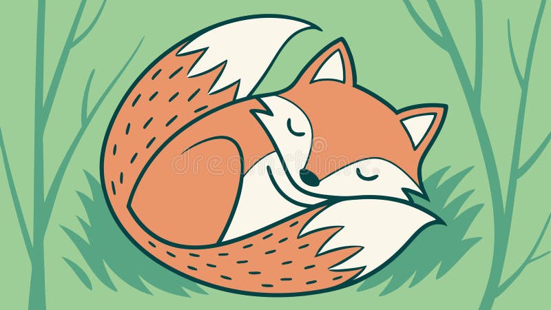 Content Fox Curled Up Sleeping Vector Illustration, Animal Rest, Vector ...