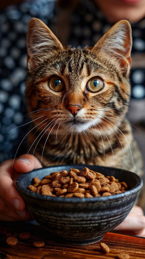 A Content, Happy Cat is Seen Eating, while in the Background, a Caring ...
