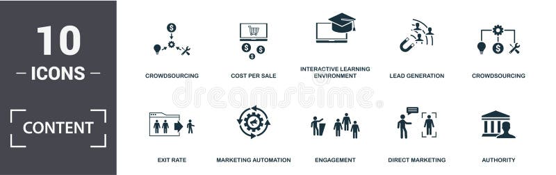 Content Icon Set. Contain Filled Flat Content Optimization, Content ...