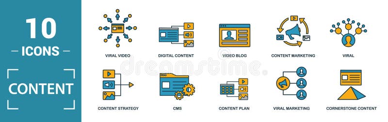 Content Icon Set. Include Creative Elements Cms, Content Plan, Digital ...