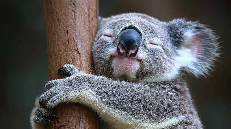 Content Koala: a Portrait of a Peaceful Animal Resting on a Tree Trunk ...