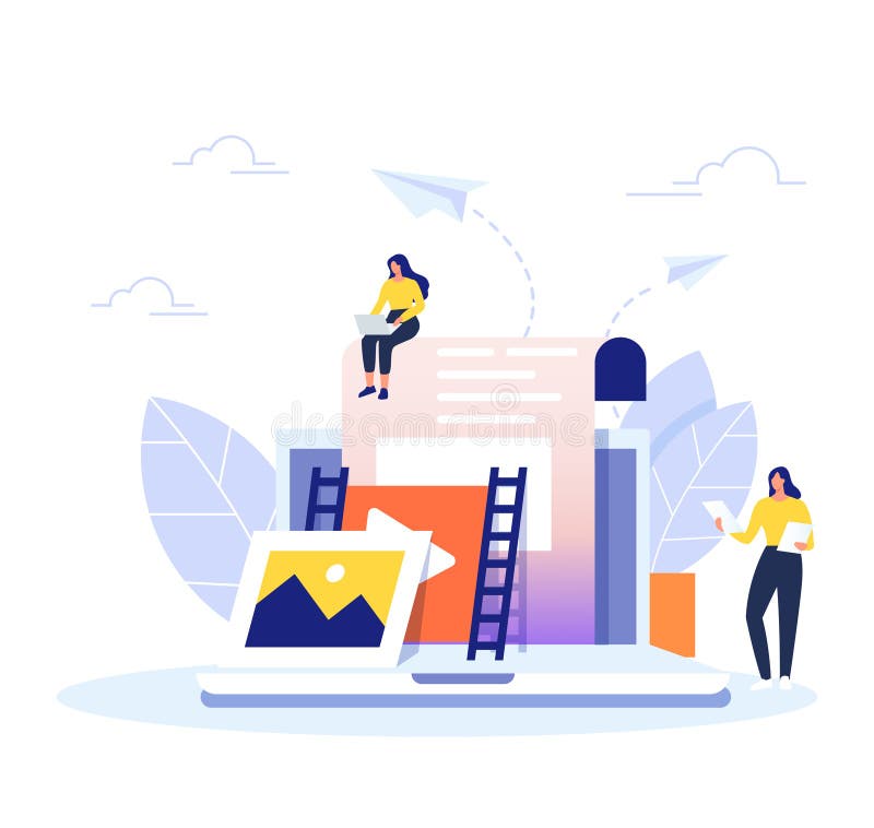 Content Management Concept in Flat Design. Creating, Marketing and ...