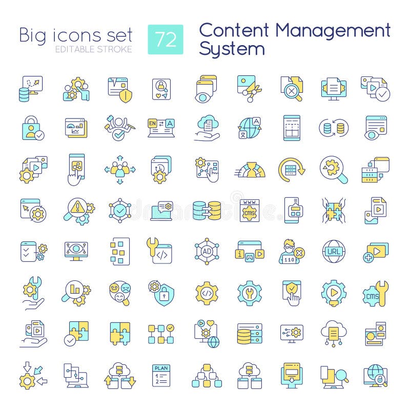 Content Management System RGB Color Icons Set Stock Illustration ...