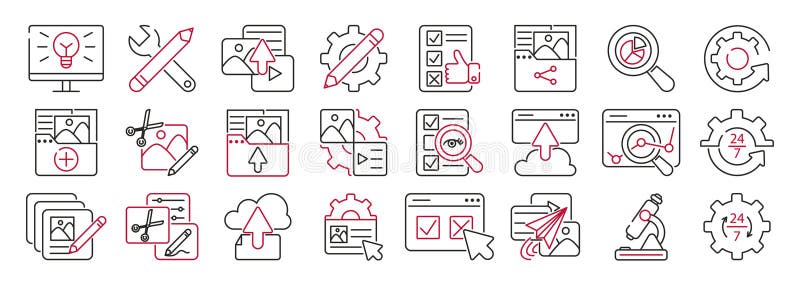 Content Management System Set Icons. Stages of Publishing Content Using ...