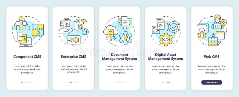 Content Management Systems Types Onboarding Mobile App Screen Stock ...
