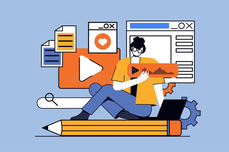 Content Manager Concept with People Scene in Flat Design for Web Stock ...