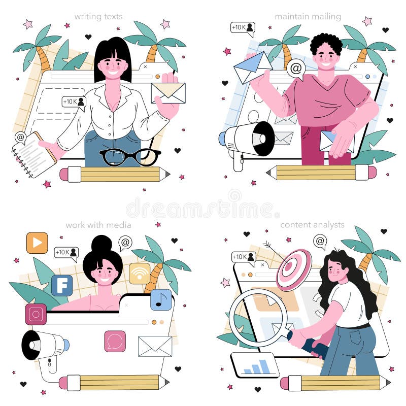 Content Manager Concept Set. Idea of Digital Promotion Strategy Stock ...