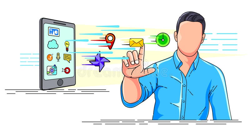 Pointing Finger on a App Icons Stock Vector - Illustration of interface ...