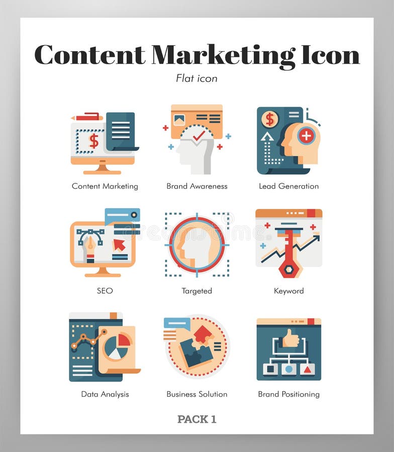 Content Marketing Icons Flat Pack Stock Vector - Illustration of brand ...