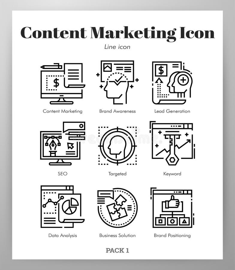 Content Marketing Icons Line Pack Stock Vector - Illustration of ...