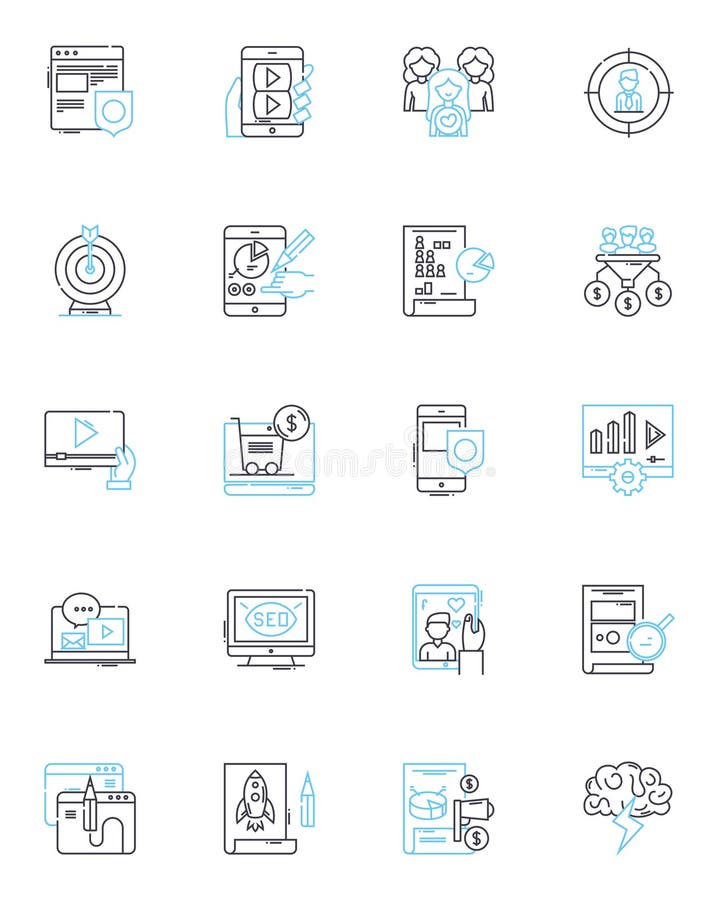 Content Marketing Linear Icons Set. Strategy, Engagement, Storytelling ...