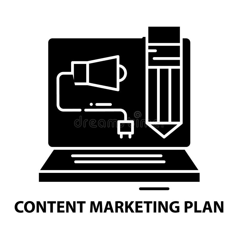 Content Marketing Plan Icon, Black Vector Sign with Editable Strokes ...
