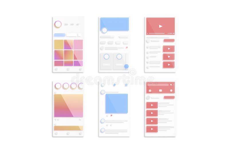 Content and Profile Grid Interface Frame Mockup, Different Types Stock ...
