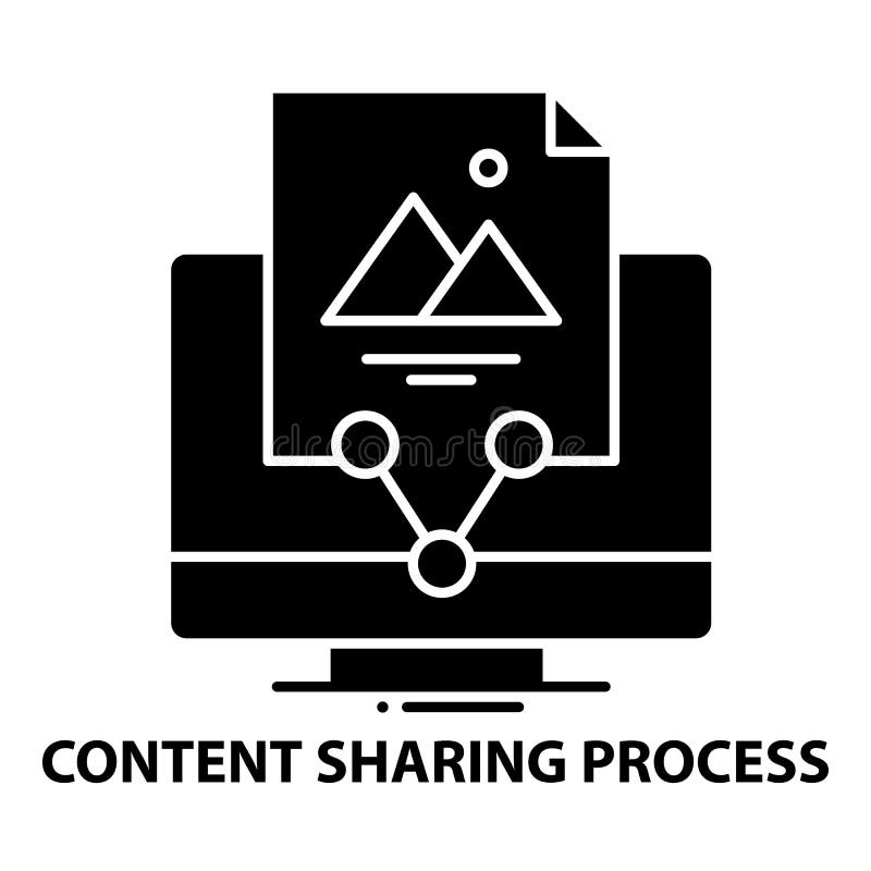 Content Sharing Process Icon, Black Vector Sign with Editable Strokes ...