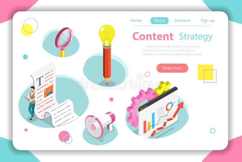 Content Strategy Flat Isometric Vector Concept Illustration. Stock ...