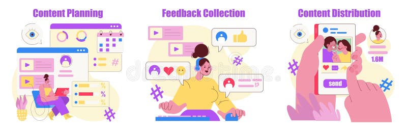 Content Strategy Workflow Vector Illustration Stock Vector ...