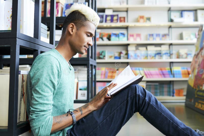 Content University Student Getting New Knowledge in Library Stock Photo ...