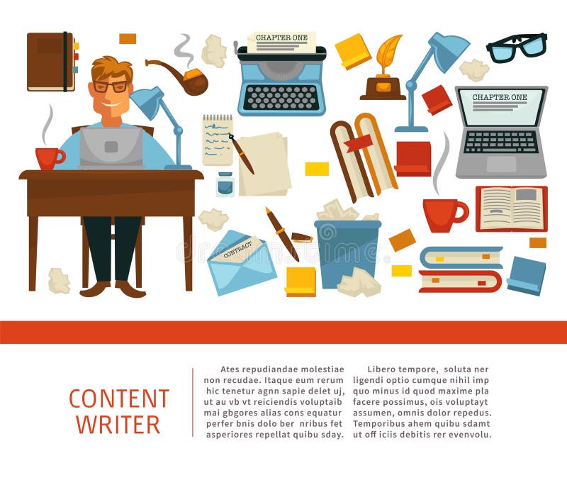 Content Writer Professional Sitting by Table with Laptop Stock Vector ...