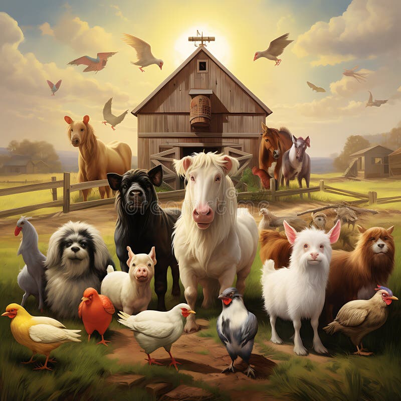 A Group of Animals in a Farm Stock Illustration - Illustration of ...