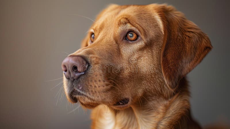Contented Dog Sitting Comfortably Against a Beige Backdrop Stock ...