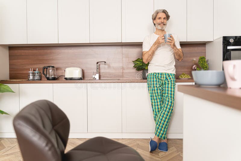 Contented Man with a Cup of Tea Looking Forward Stock Image - Image of ...