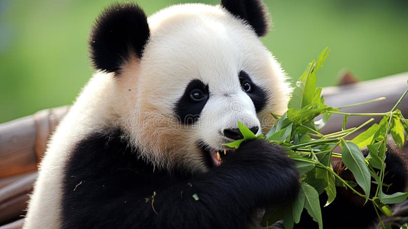 Contented Panda Enjoying Bamboo Feast. Stock Photo - Image of asia ...