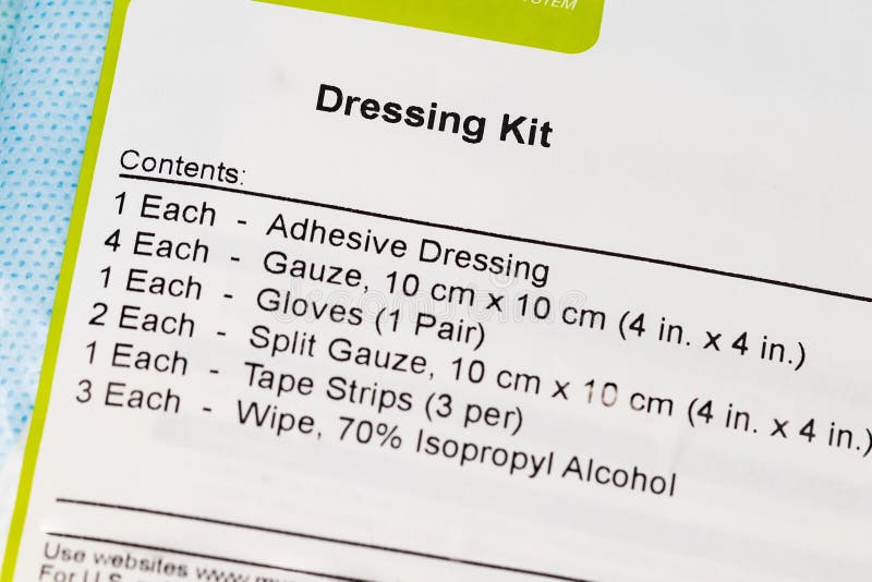 Contents Label on Dressing Kit for Nurses Stock Photo - Image of rubber ...