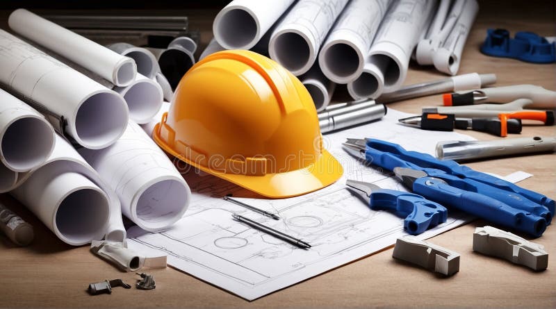 Construction Plan Tools and Blueprint Drawings Stock Illustration ...