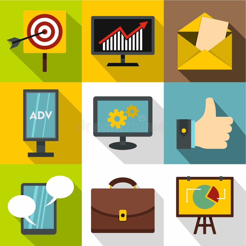 Contextual Advertising Icons Set, Flat Style Editorial Stock Photo ...