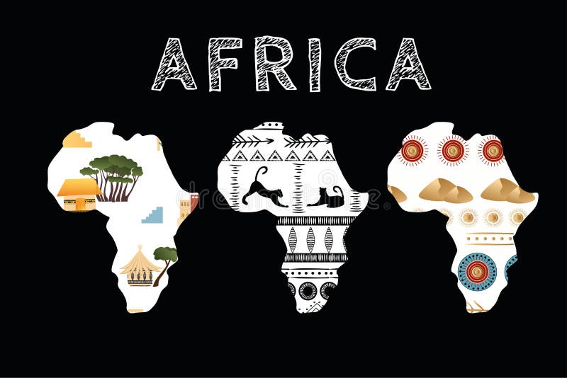 Continent Africa with Patterns , Vector Illustration Set. Elements for ...