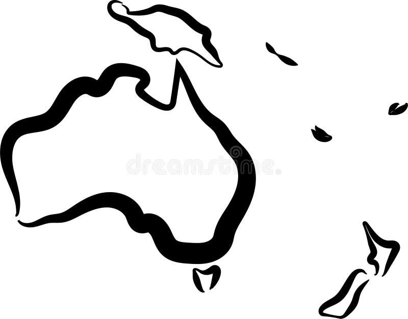 Simple Map of Australia and Oceania. Australia Map Outline. Rough ...