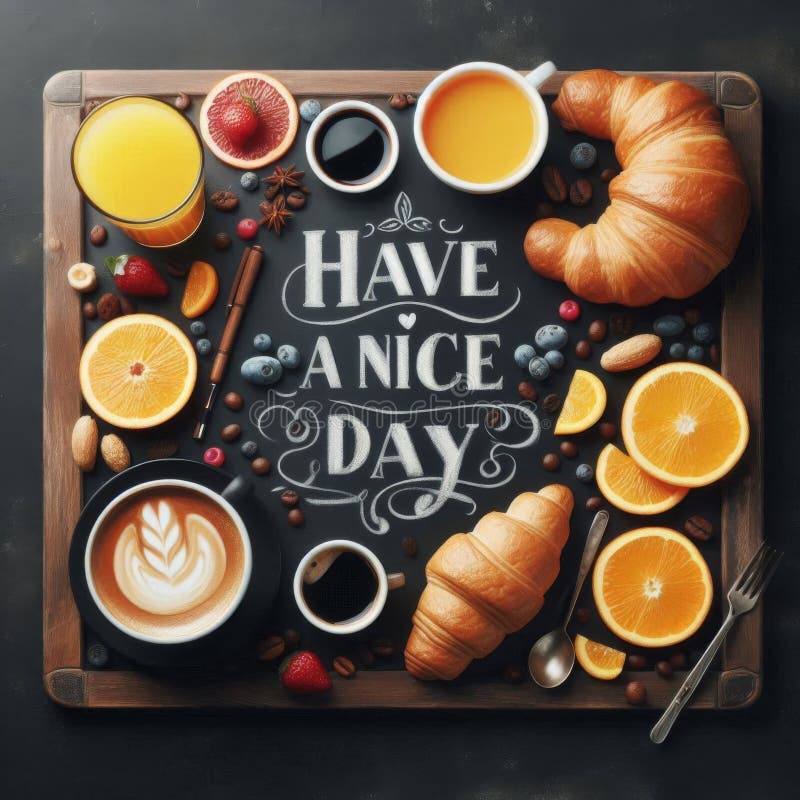 Continental Breakfast Layout on Black Chalkboard Background, Have a ...