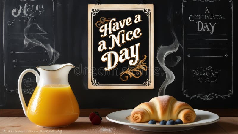 Continental Breakfast Layout on Black Chalkboard Background, Have a ...