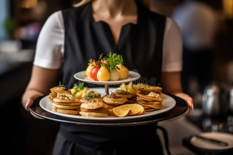 Continental Breakfast Served by Smiling Waitress with Selective Focus ...