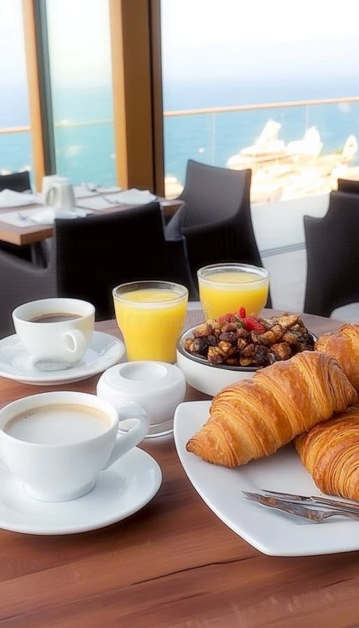 Continental Breakfast Table with Coffee, Orange Juice, Croissants and ...