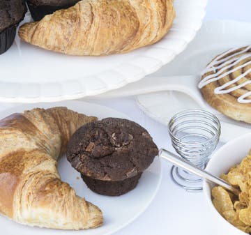 Continental Breakfast Table Setting with Pastries and Cakes Stock Image ...