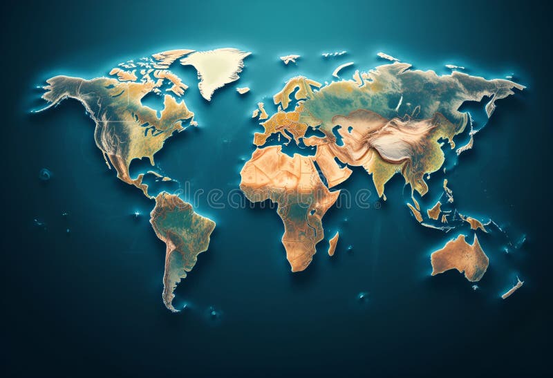 A Digital Rendering of a World Map with Continents Featuring Raised ...